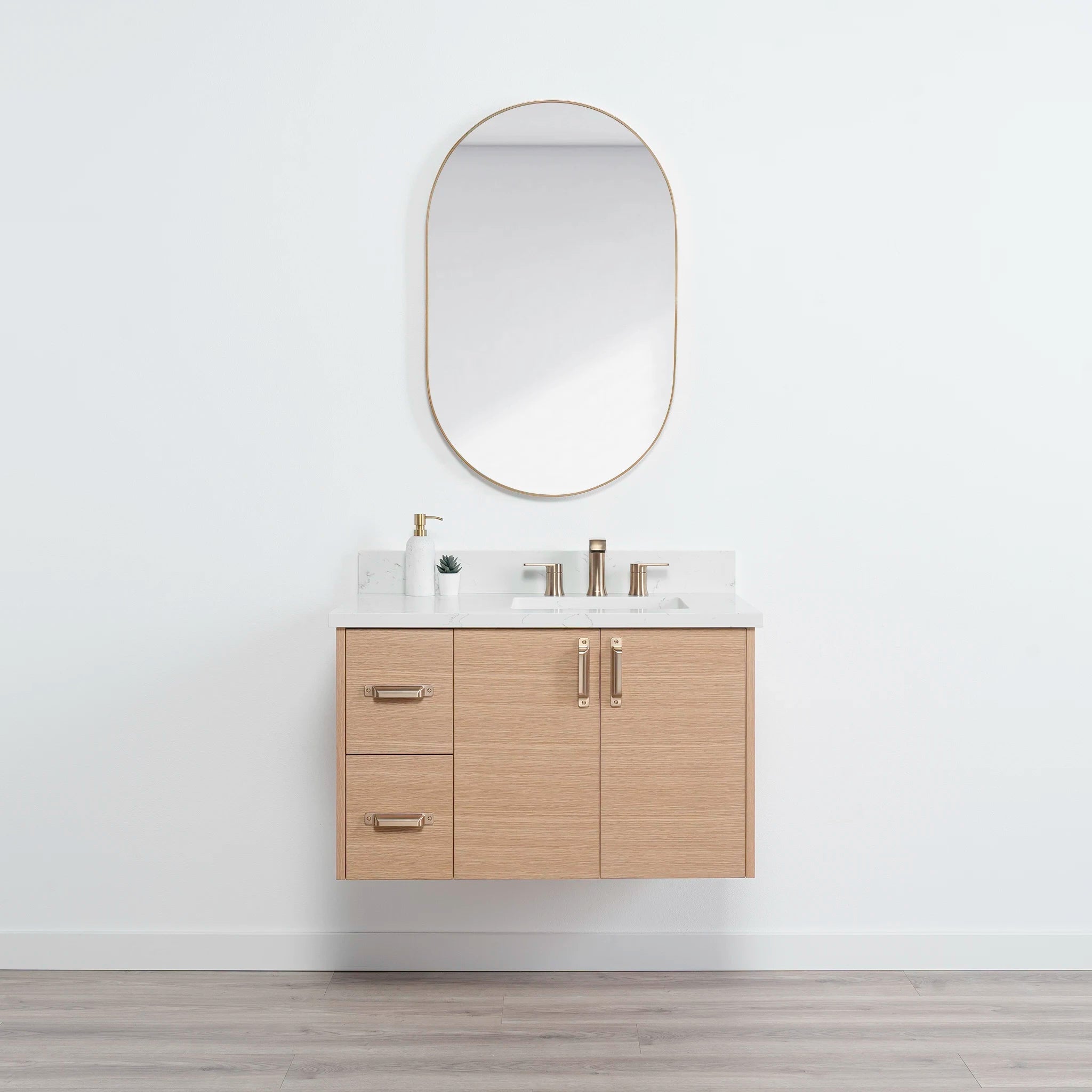 Ashbury 36" Wall Mount Natural White Oak Bathroom Vanity, Right Sink ...