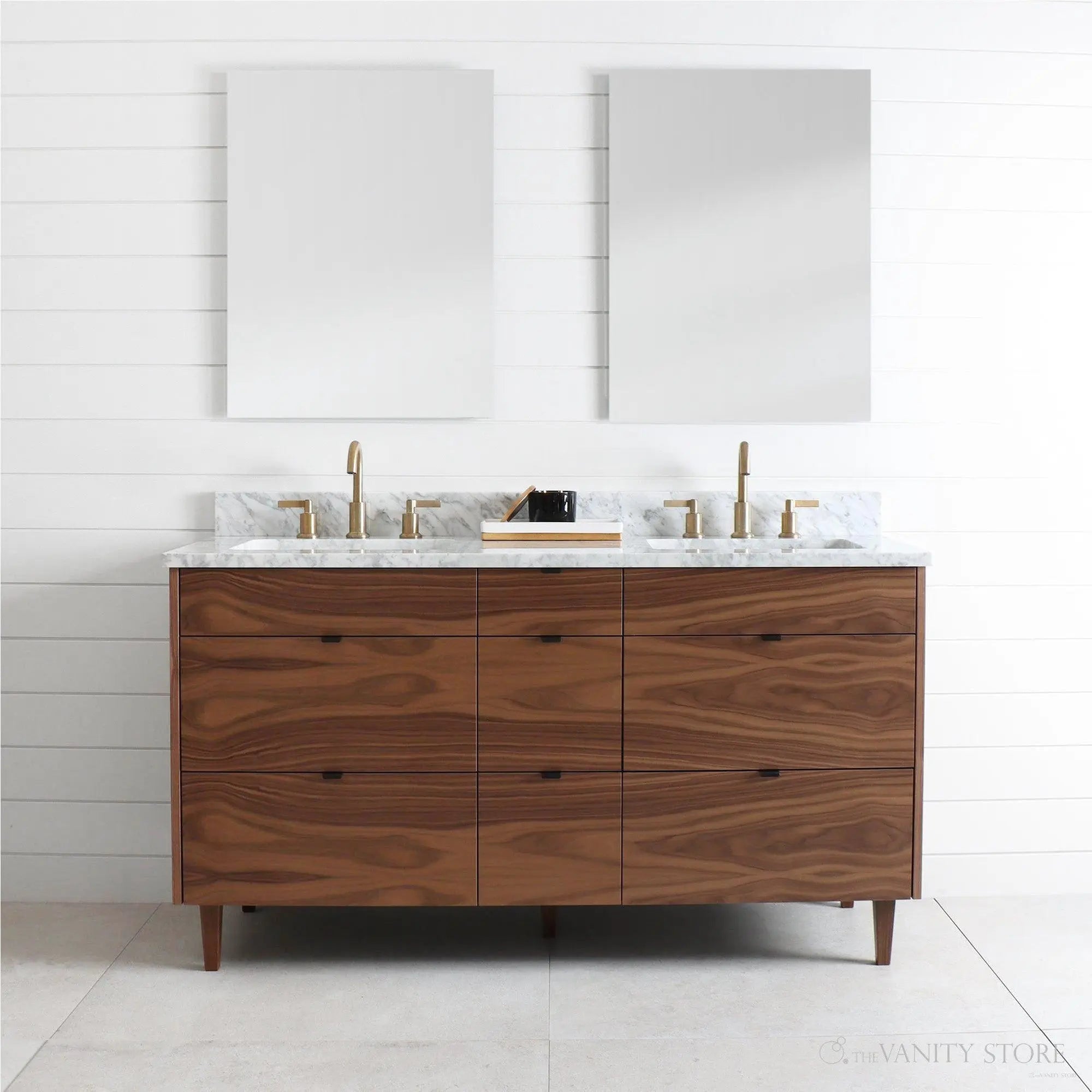Asher 60", ® Modern American Black Walnut Vanity, Double Sink ...