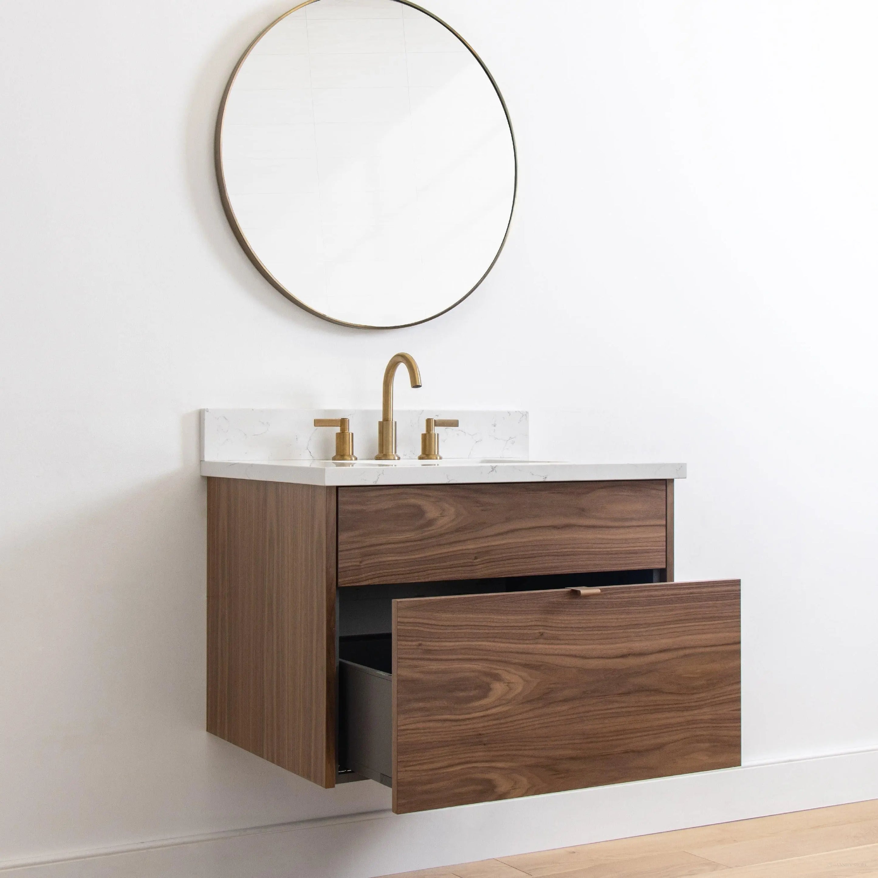 Austin 30" Wall Mount American Black Walnut Bathroom Vanity - Teodor ...