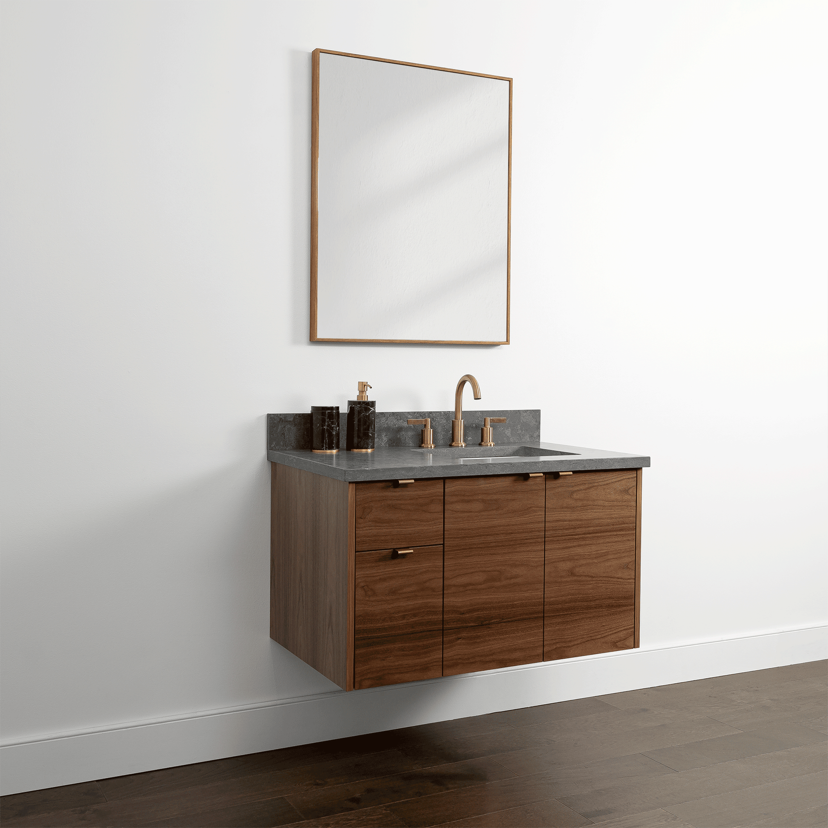 Austin 36" Wall Mount American Black Walnut Bathroom Vanity, Right ...