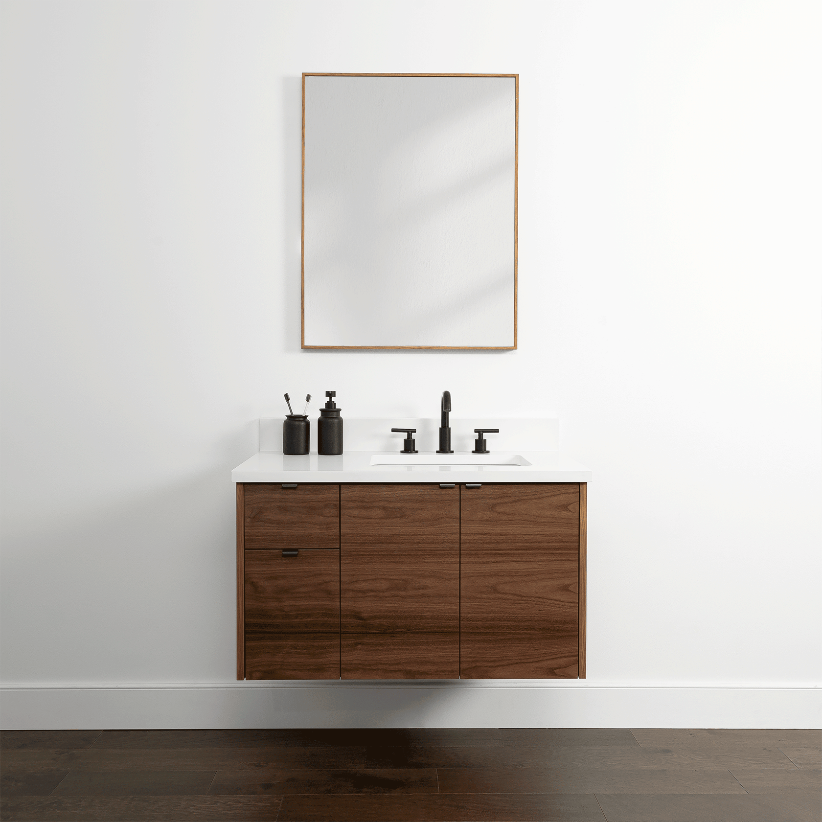 Austin 36" Wall Mount American Black Walnut Bathroom Vanity, Right ...