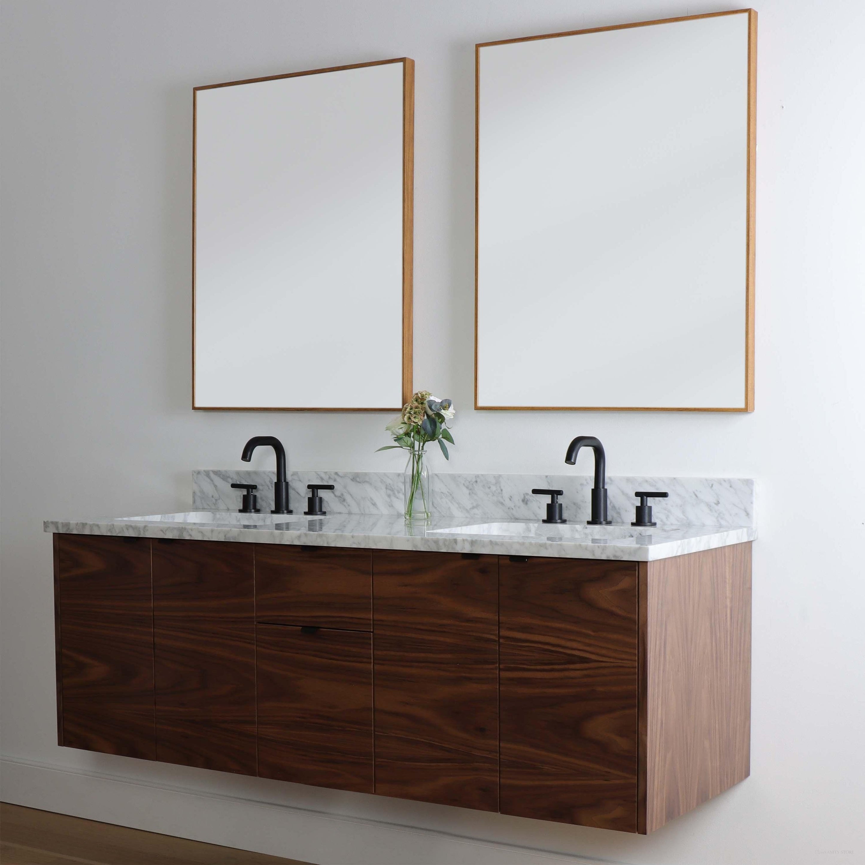 Austin 60" Wall Mount American Black Walnut Bathroom Vanity, Double ...
