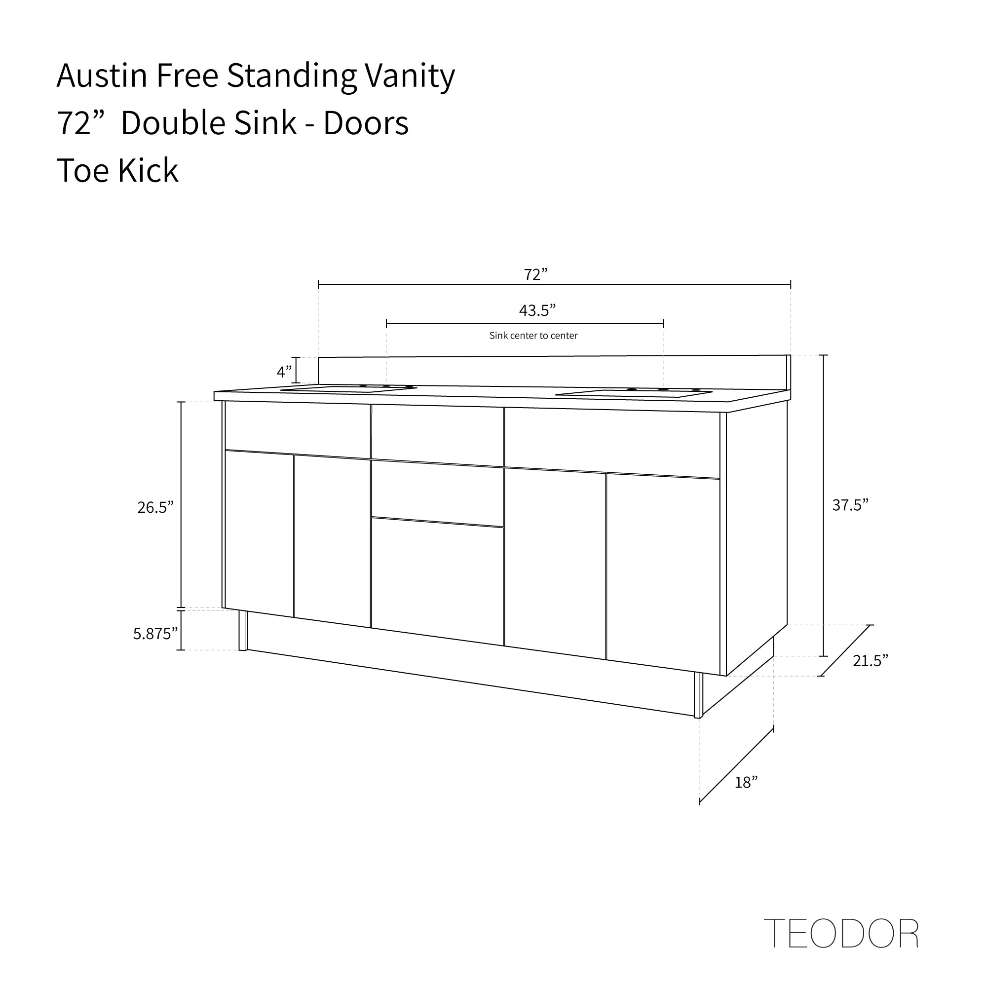 Austin 72" American Black Walnut Bathroom Vanity, Double Sink - Teodor ...