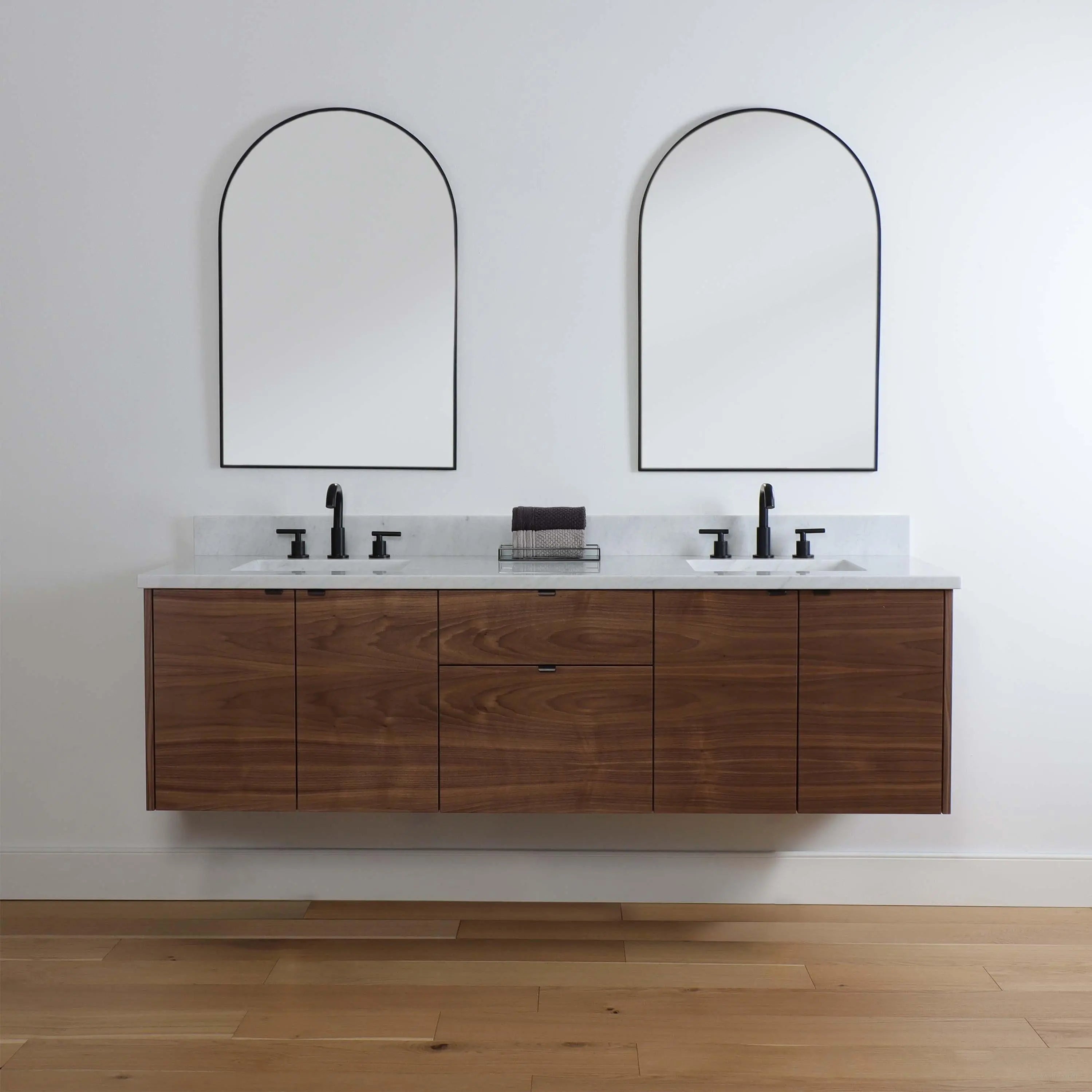 Austin 72" Wall Mount American Black Walnut Bathroom Vanity, Double ...