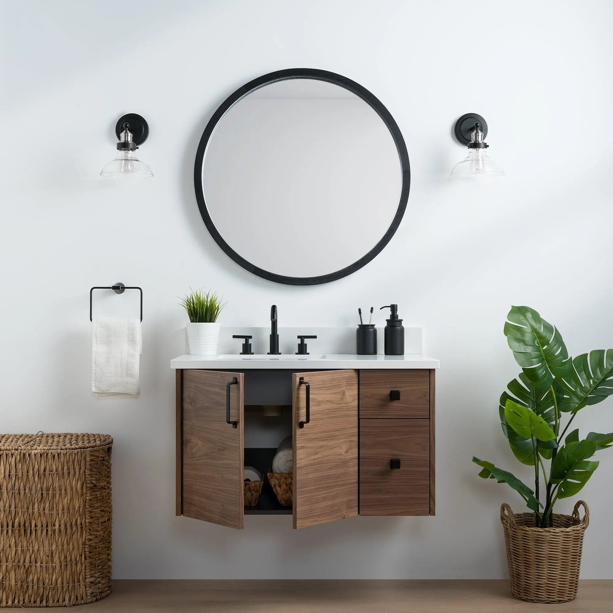 Austin SLIM 36" Wall Mount American Black Walnut Bathroom Vanity, Left ...