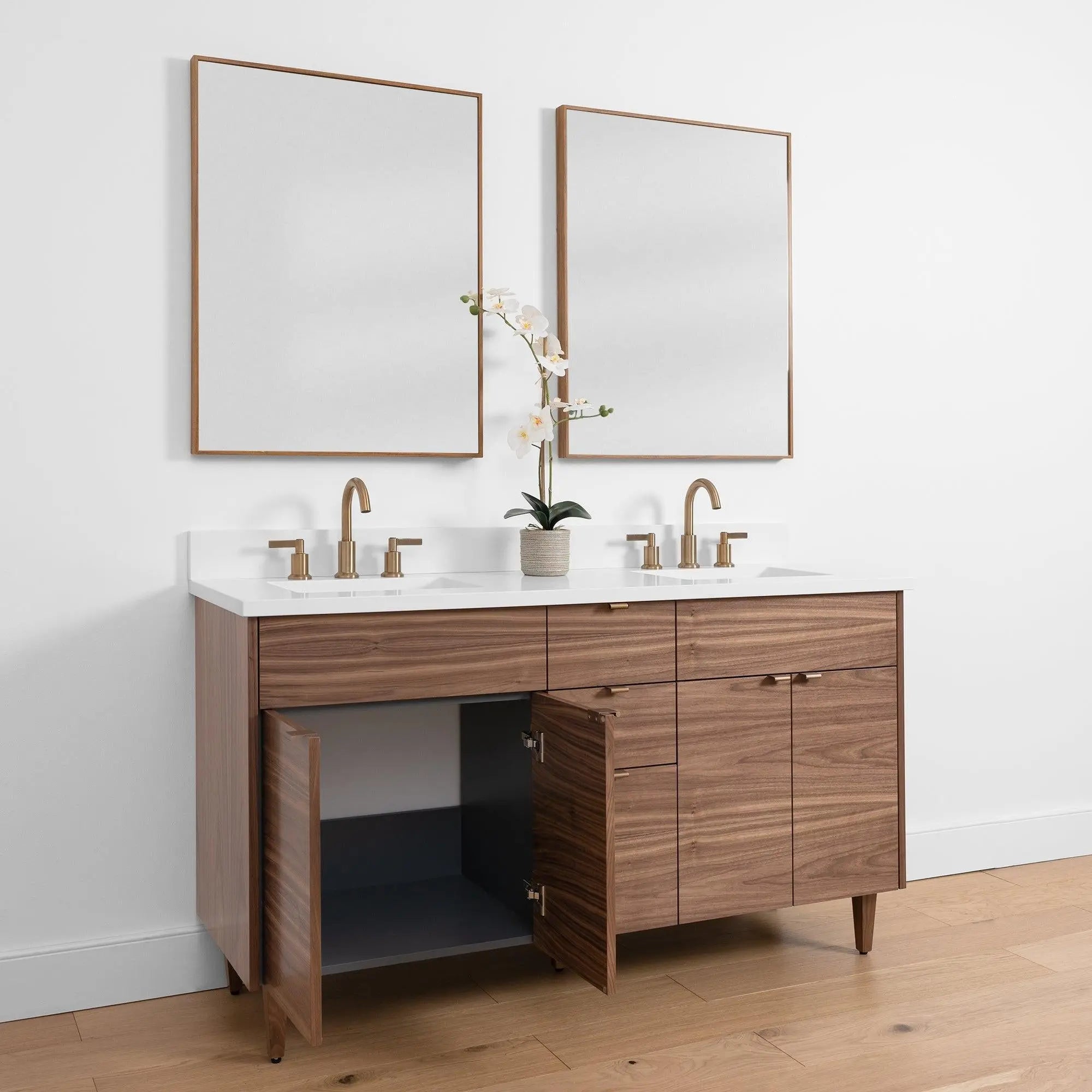 Austin SLIM 60" American Black Walnut Bathroom Vanity, Double Sink ...