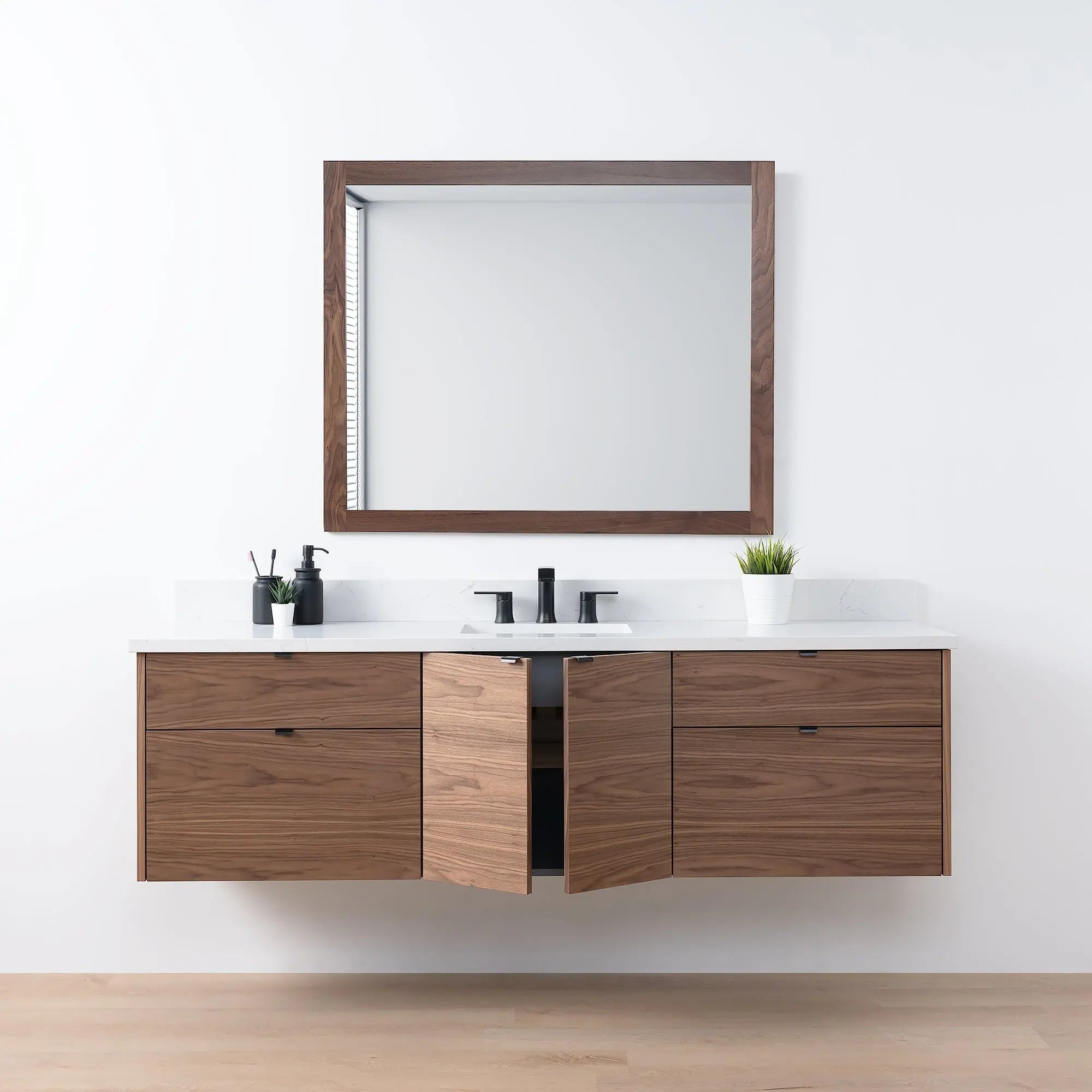 Austin SLIM 72" Wall Mount American Black Walnut Bathroom Vanity ...