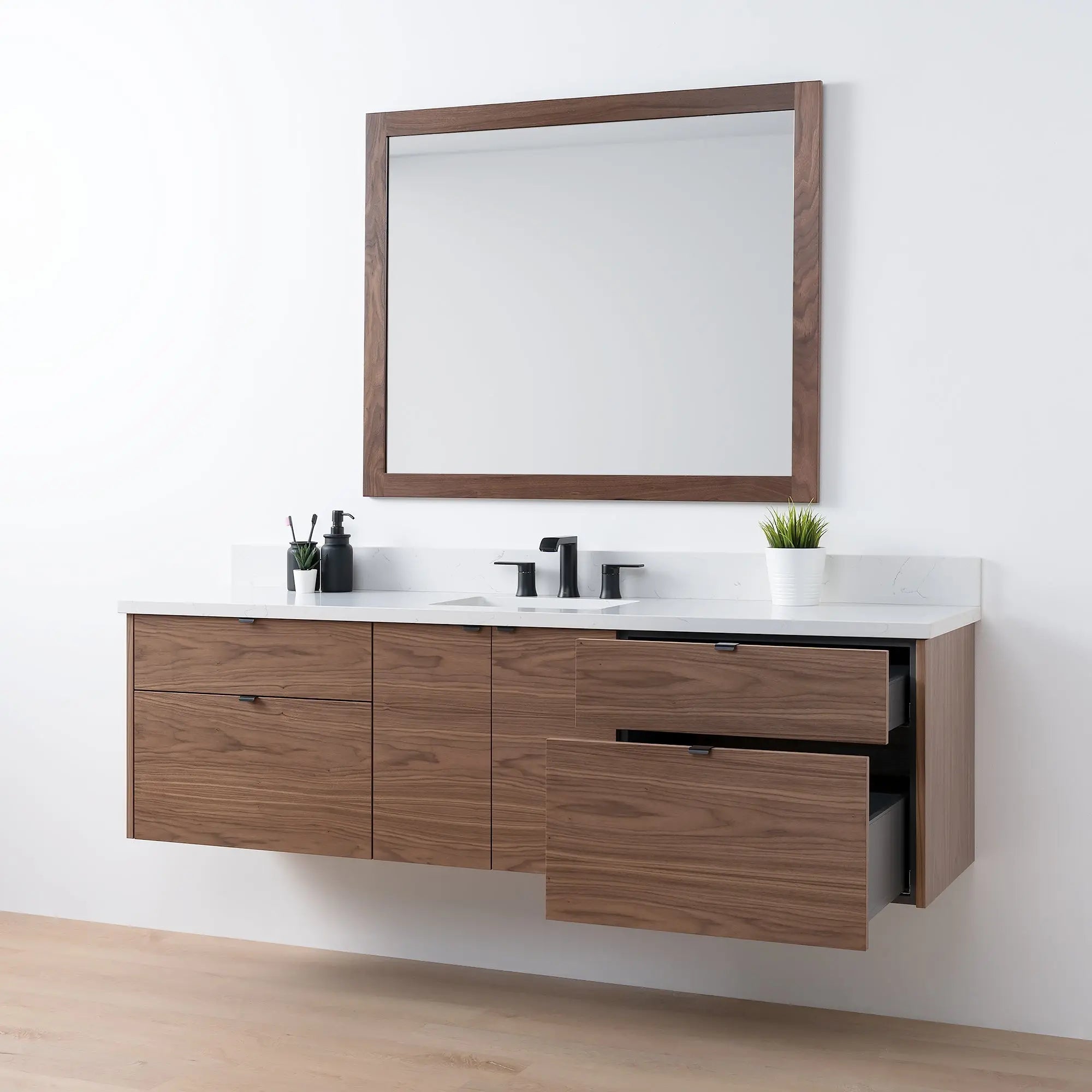 Austin SLIM 72" Wall Mount American Black Walnut Bathroom Vanity ...