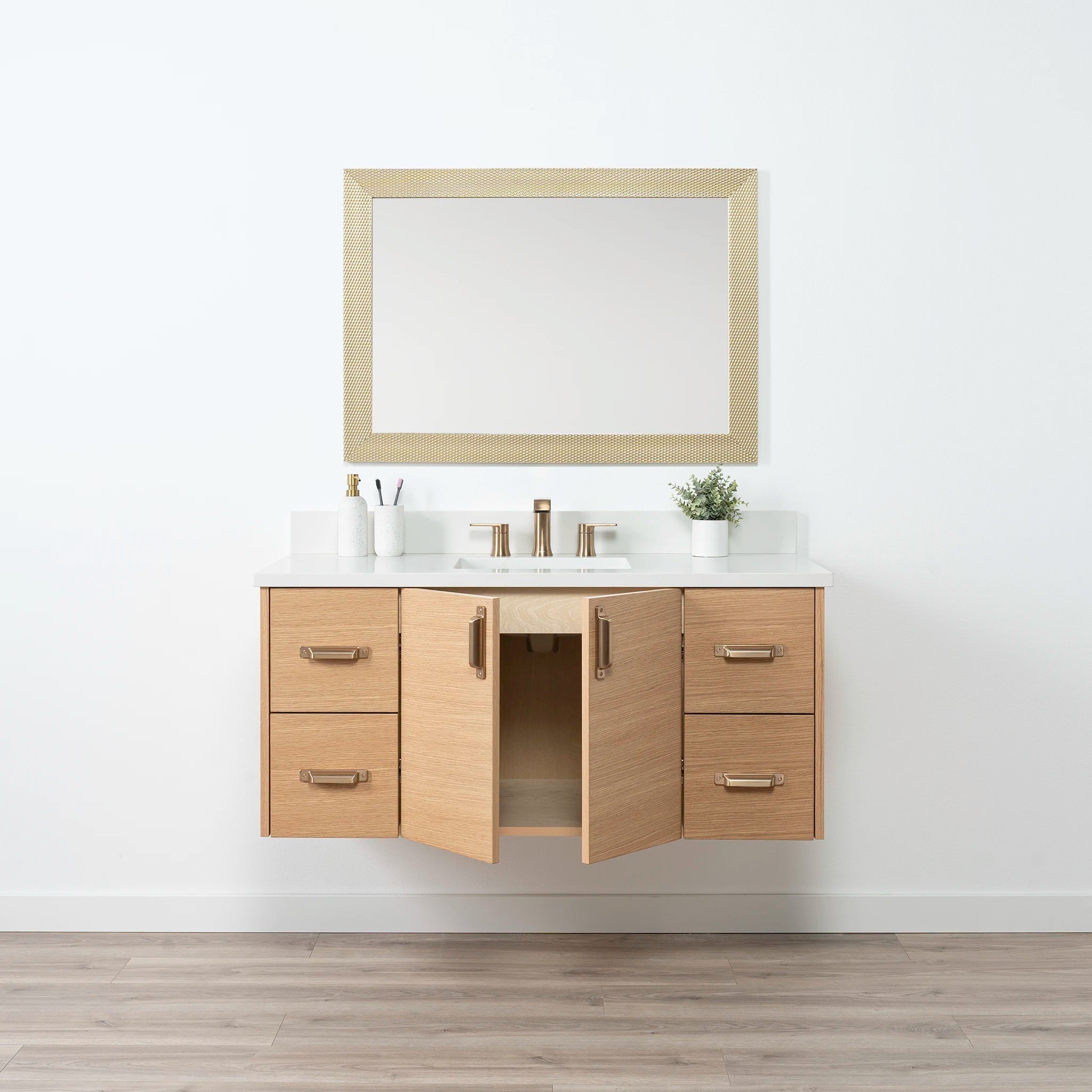 Ashbury 48" Wall Mount Natural White Oak Bathroom Vanity - Teodor ...