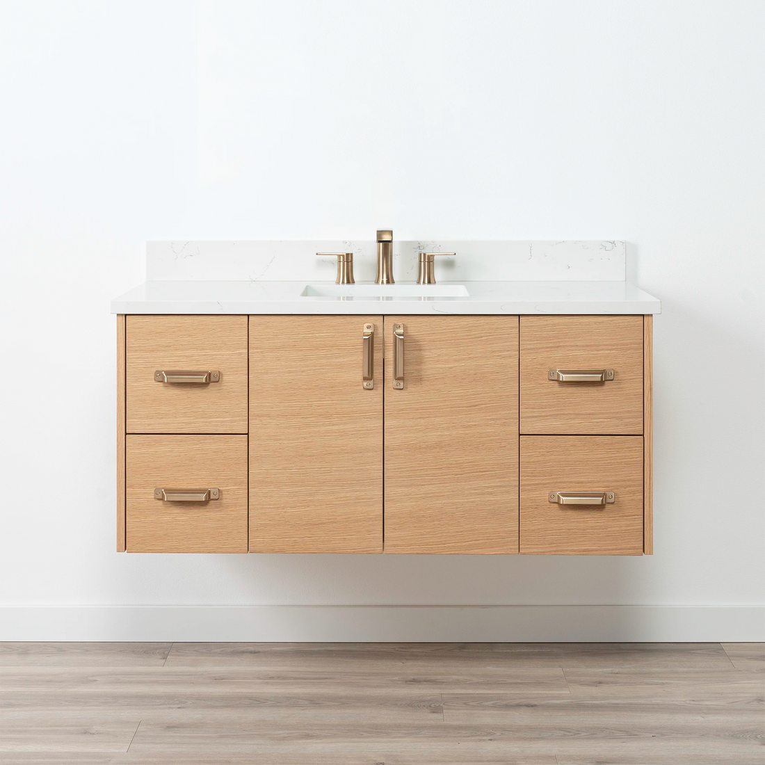 Ashbury 48" Wall Mount Natural White Oak Bathroom Vanity - Teodor ...
