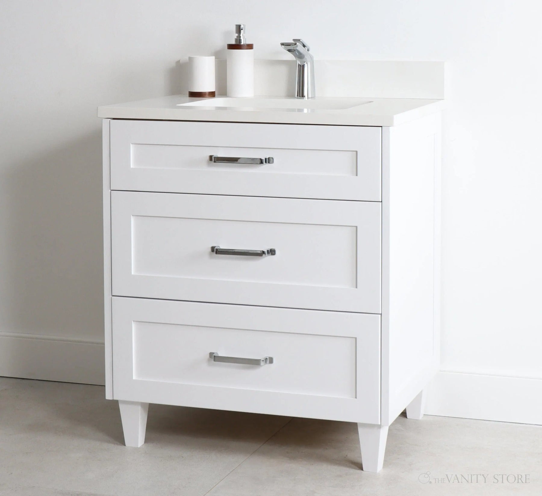 Bridgeport 30" Satin White Bathroom Vanity - Teodor Vanities United ...