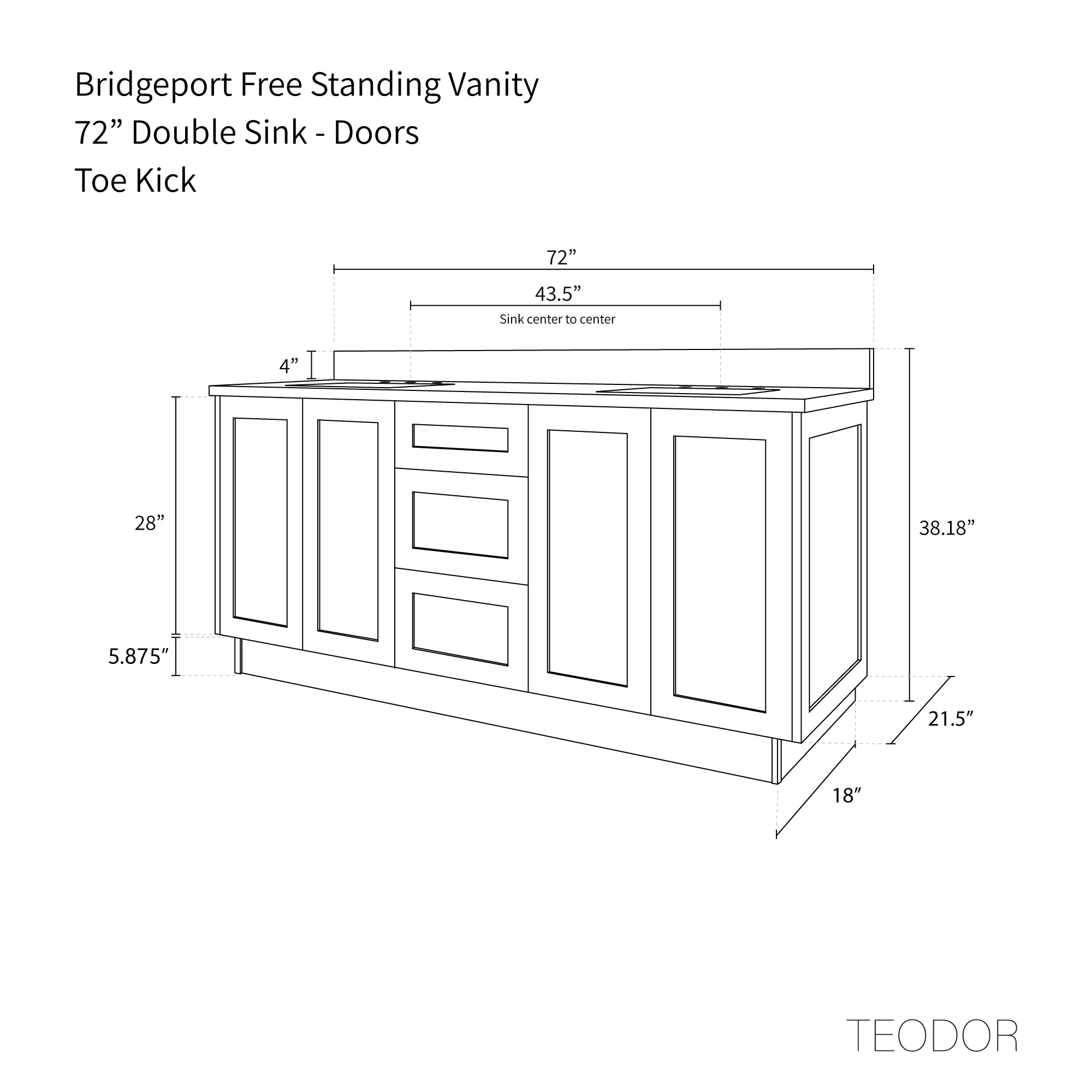 Bridgeport 72" American Black Walnut Bathroom Vanity, Double Sink ...