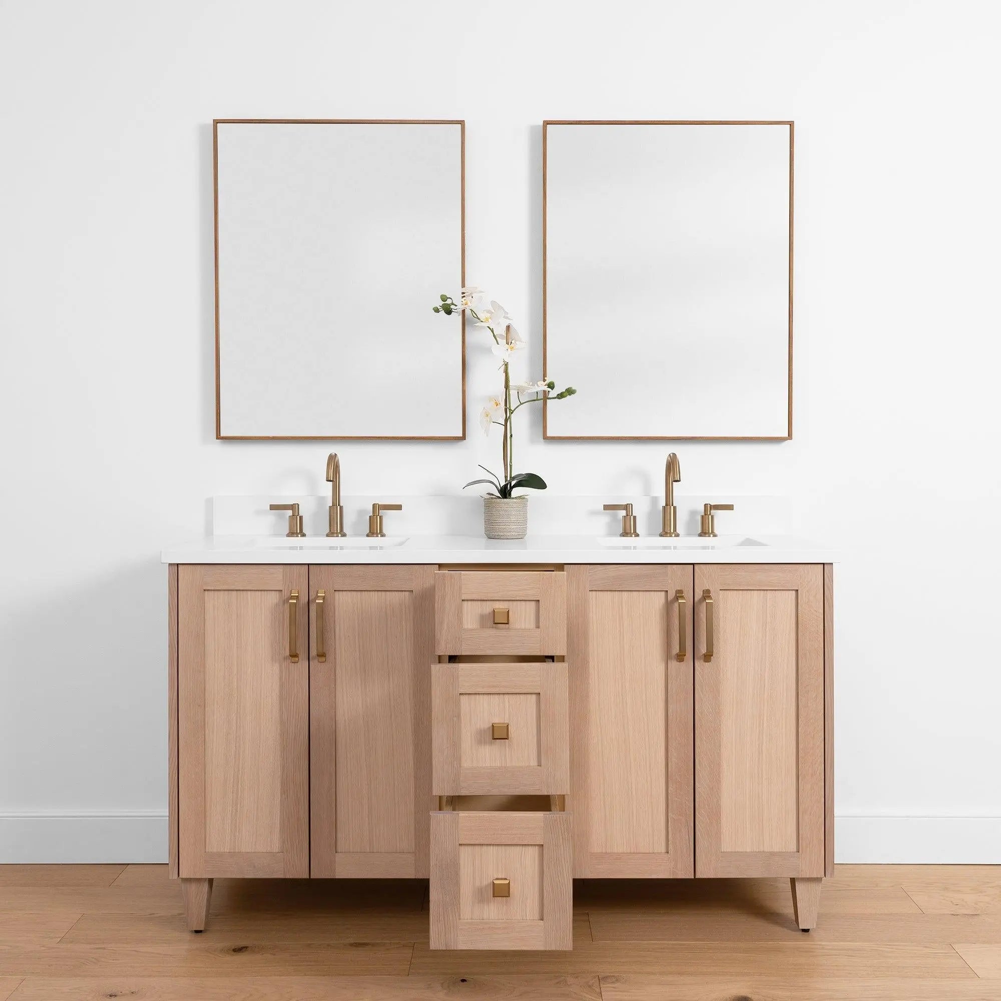 Bridgeport SLIM 60" White Oak Bathroom Vanity, Double Sink - Teodor ...