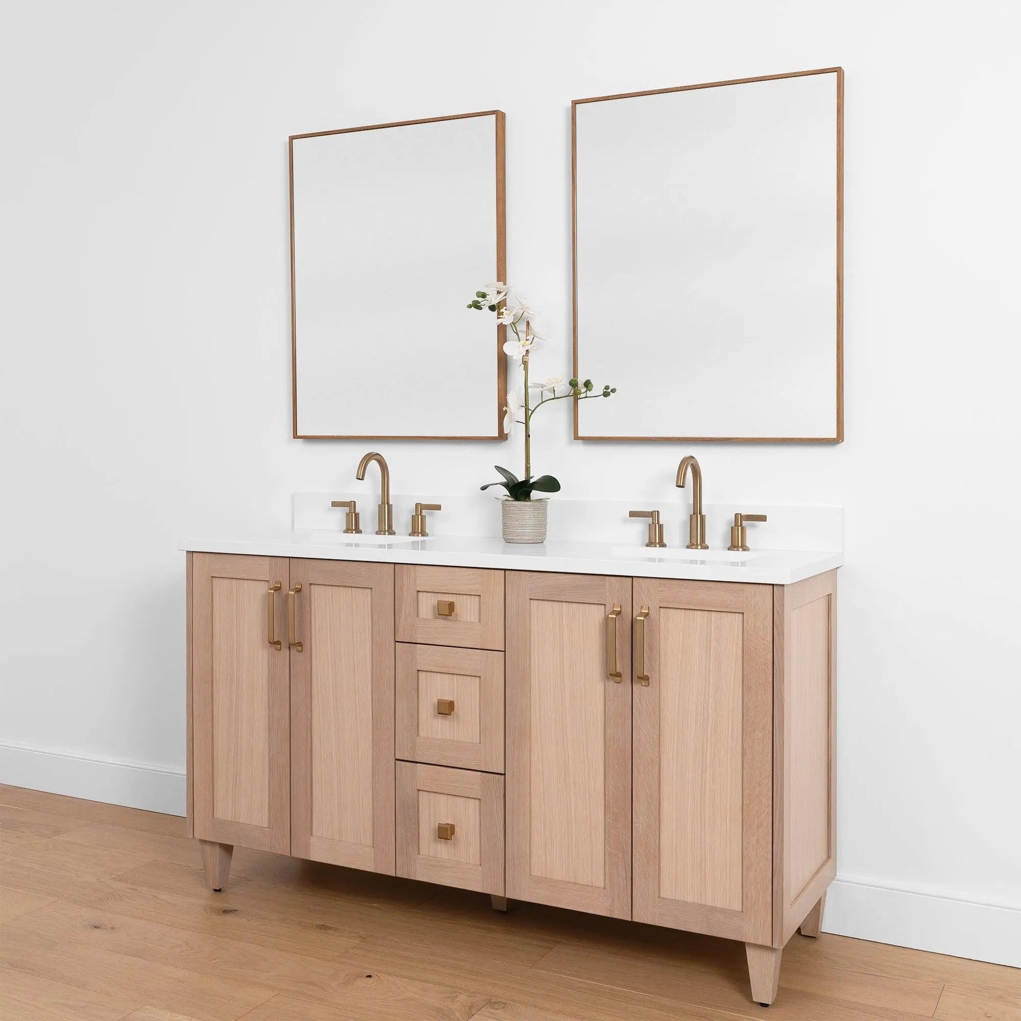 Bridgeport SLIM 60" White Oak Bathroom Vanity, Double Sink - Teodor ...