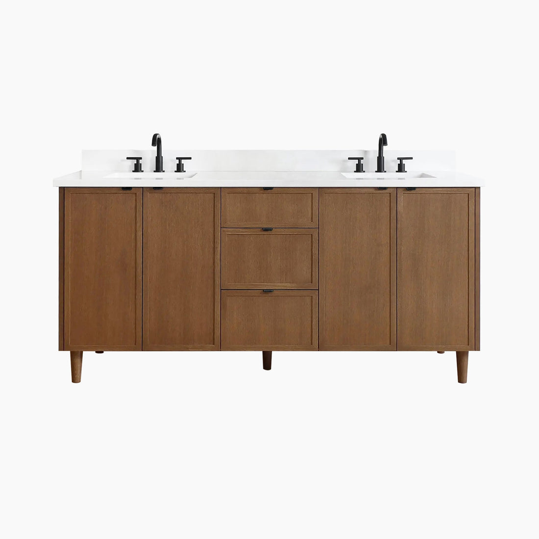 Cape Breton 72" Mid Century Oak Bathroom Vanity, Double Sink - Teodor ...