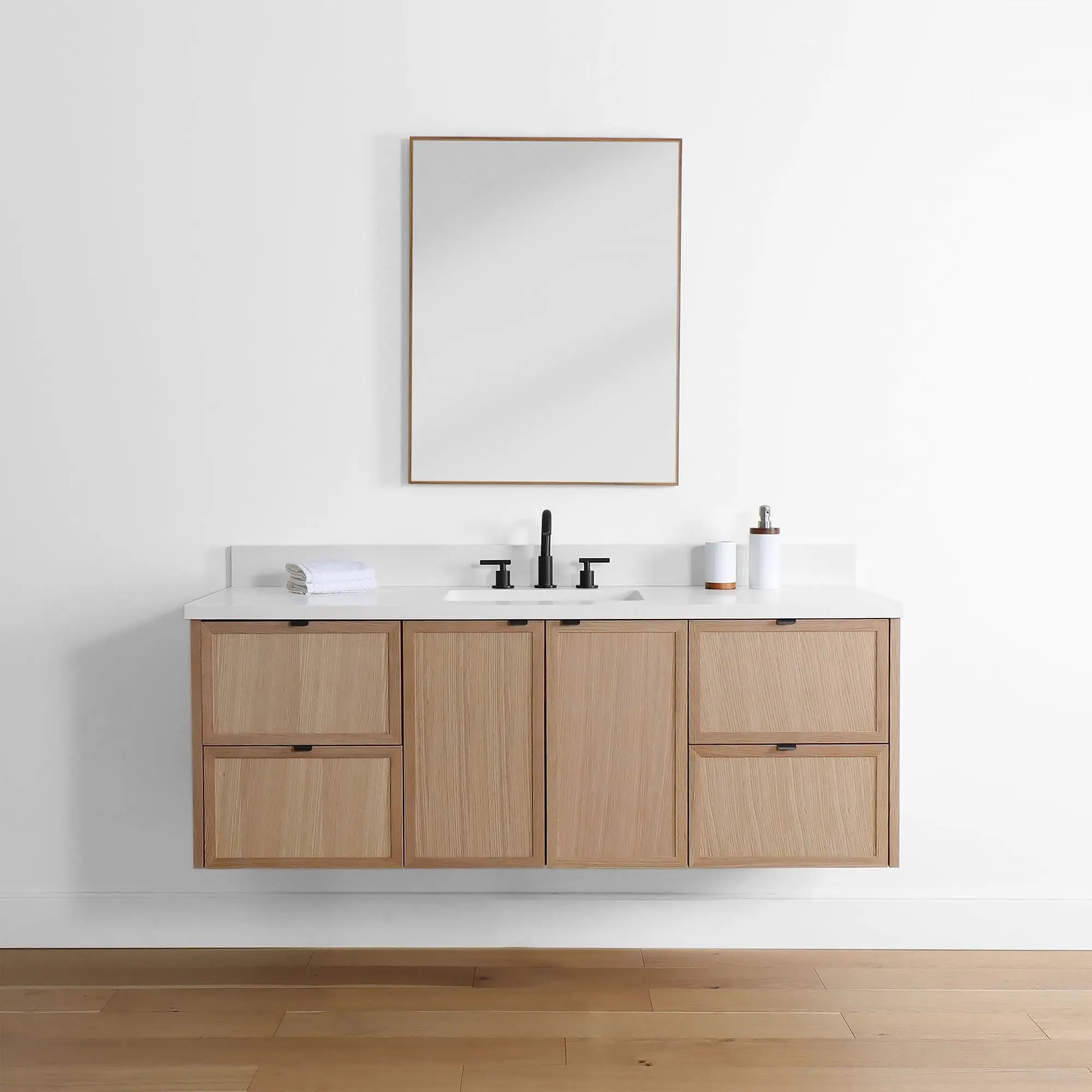 Cape Breton 60" Wall Mount White Oak Bathroom Vanity - Teodor Vanities – Teodor Vanities United ...