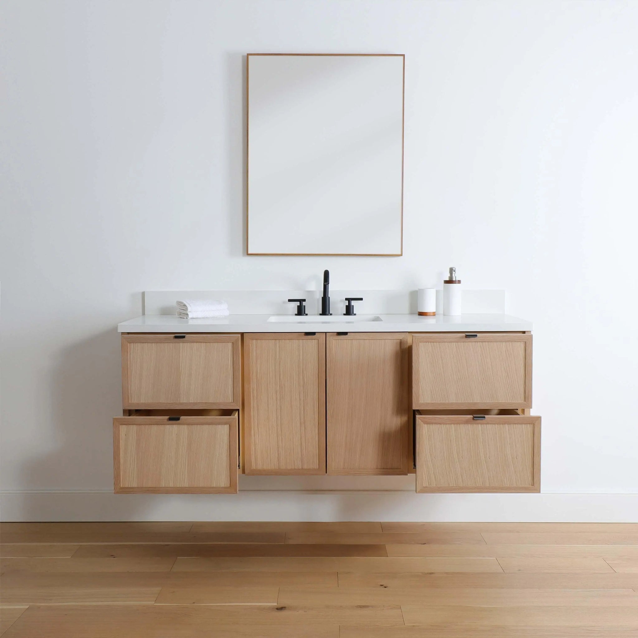Cape Breton 60" Wall Mount White Oak Bathroom Vanity - Teodor Vanities ...