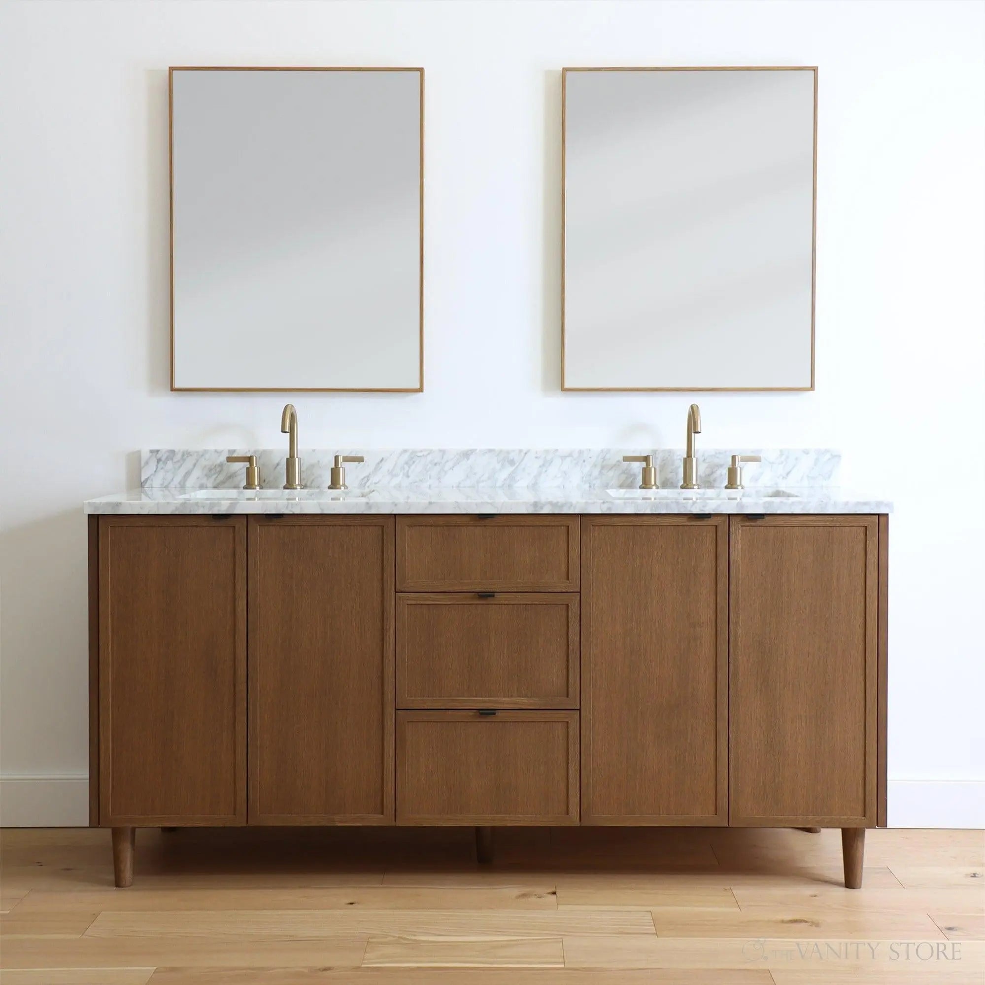 Cape Breton 72" Mid Century Oak Bathroom Vanity, Double Sink - Teodor ...