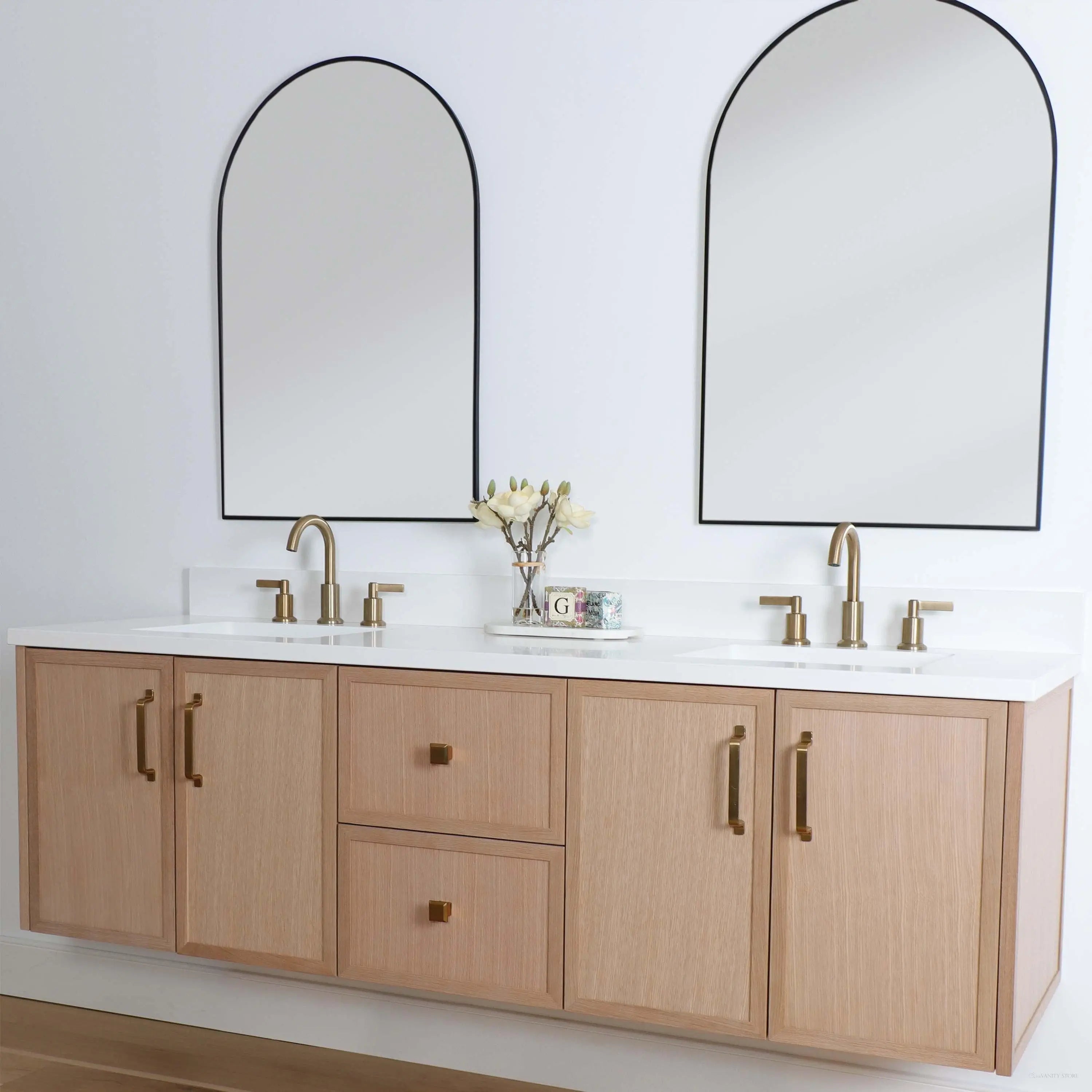 Cape Breton 72" Wall Mount White Oak Bathroom Vanity, Double Sink ...
