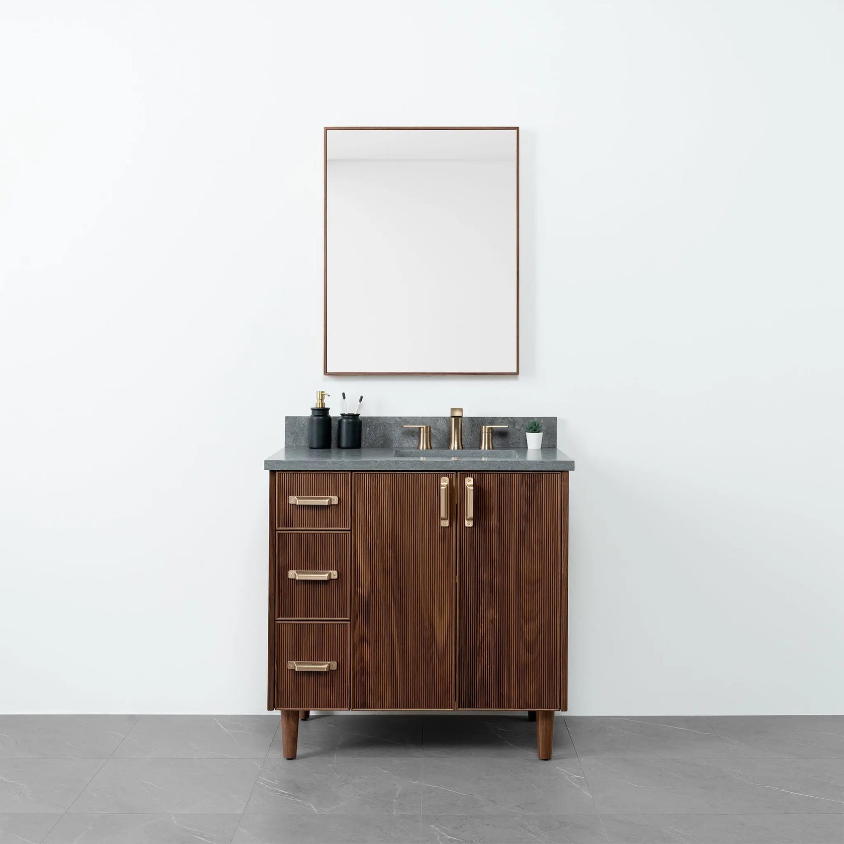 Malibu 36" American Black Walnut Bathroom Vanity, Right Sink - Teodor ...