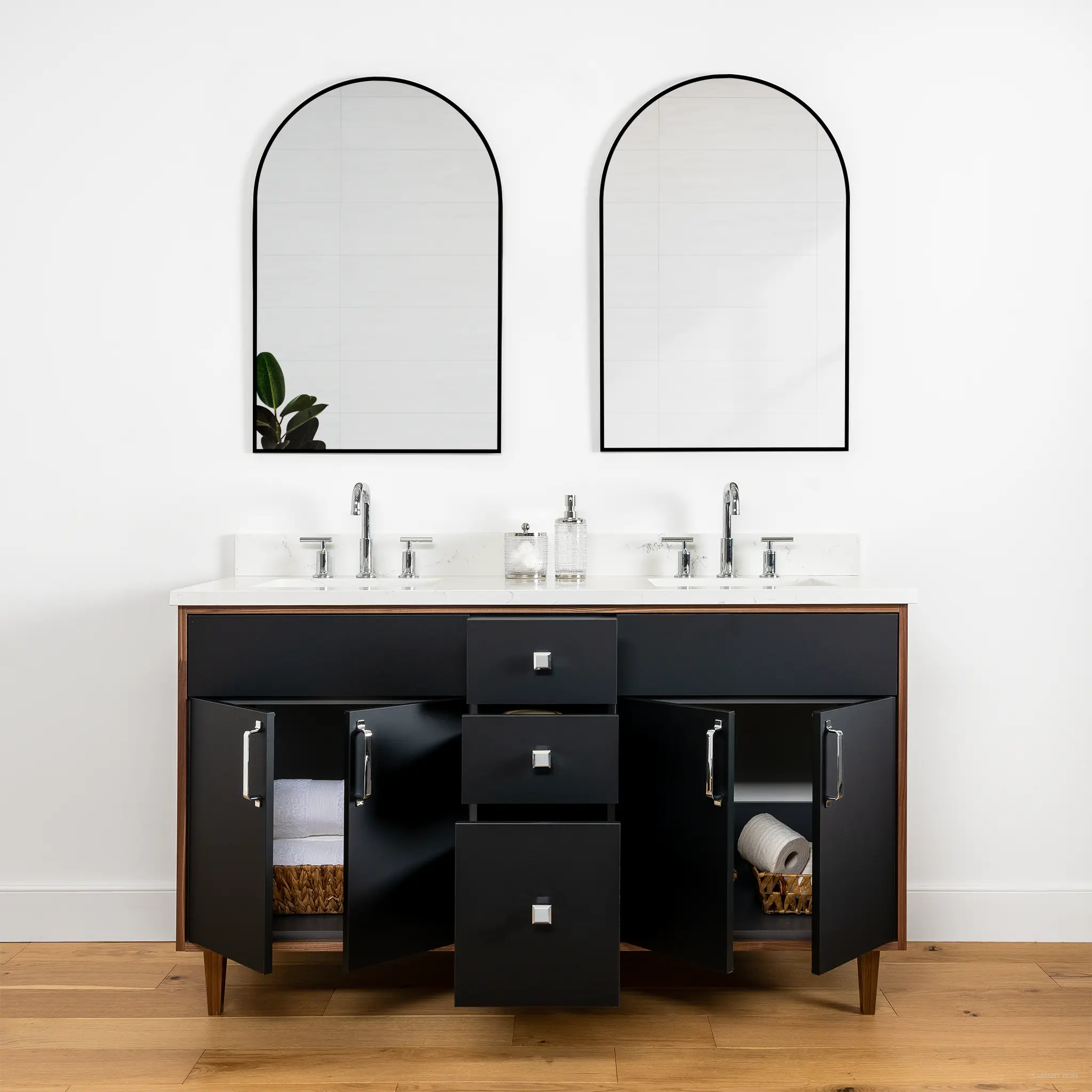 Sidney 60" Matte Black Bathroom Vanity, Double Sink - Teodor Vanities ...