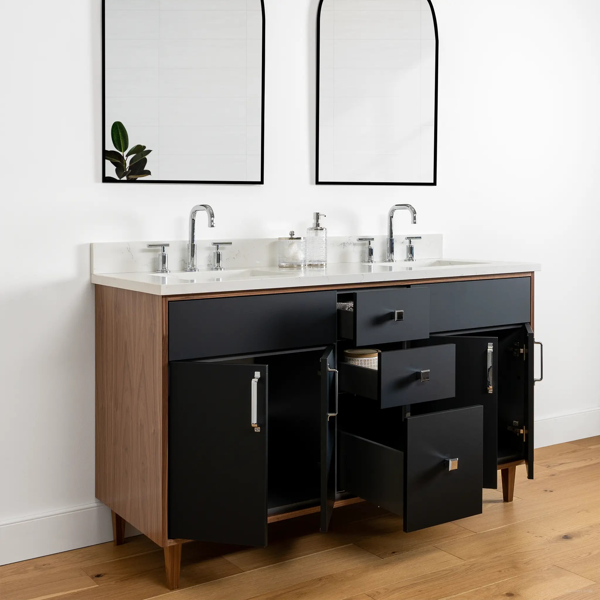 Sidney 60" Matte Black Bathroom Vanity, Double Sink - Teodor Vanities ...