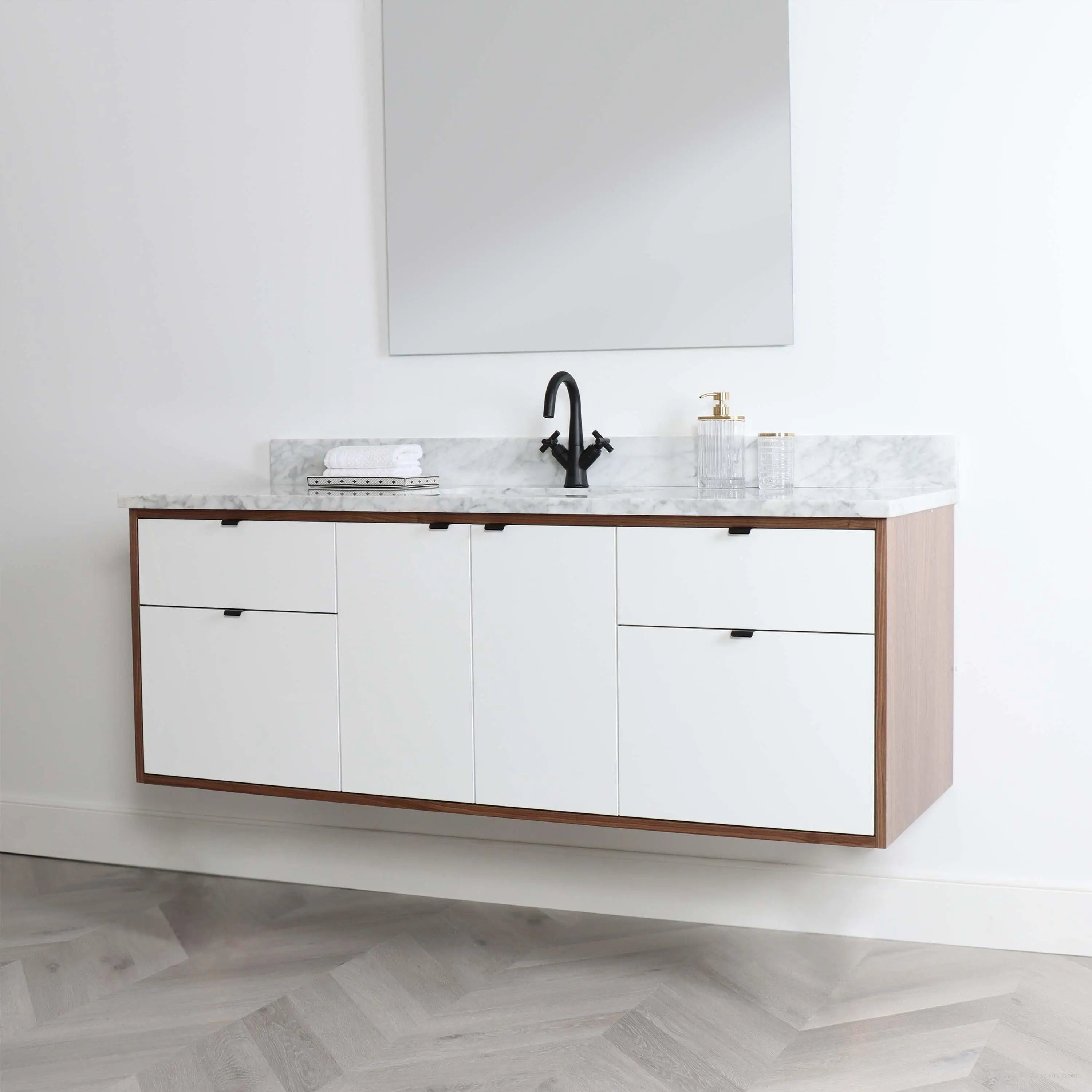 Sidney 60" Wall Mount Gloss White Bathroom Vanity - Teodor Vanities ...