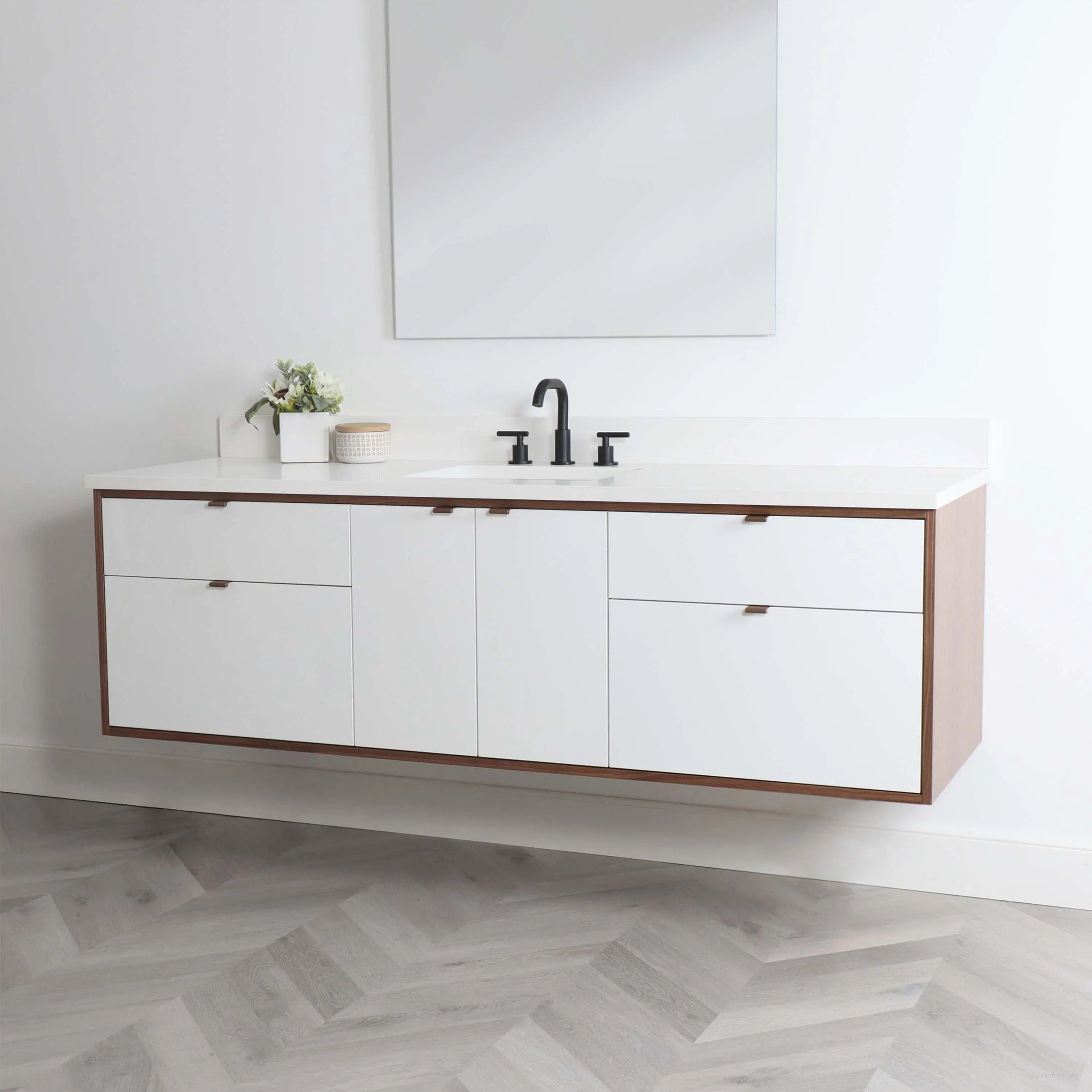 Sidney 72" Wall Mount Gloss White Bathroom Vanity - Teodor Vanities ...