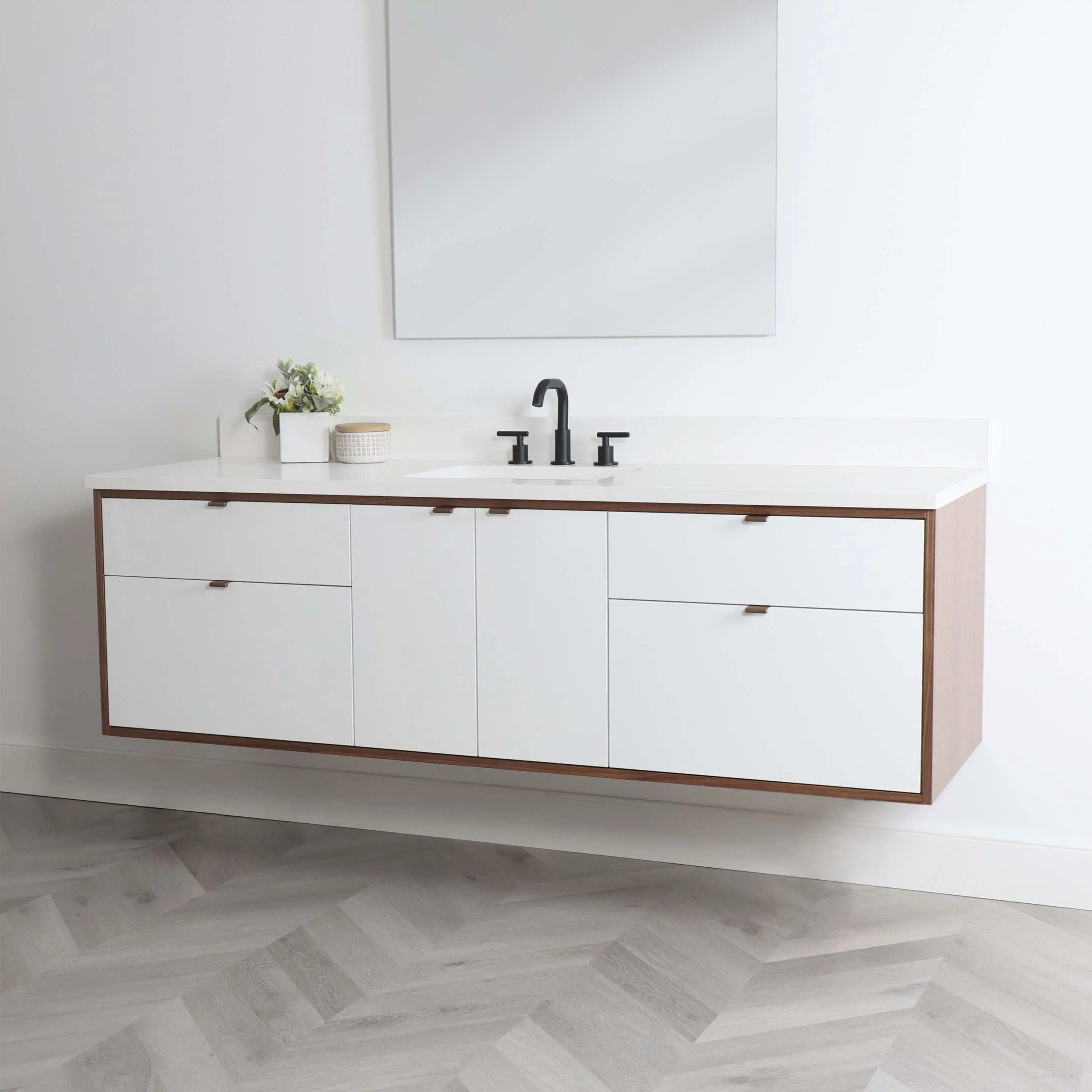 Sidney 72" Wall Mount Gloss White Bathroom Vanity - Teodor Vanities ...