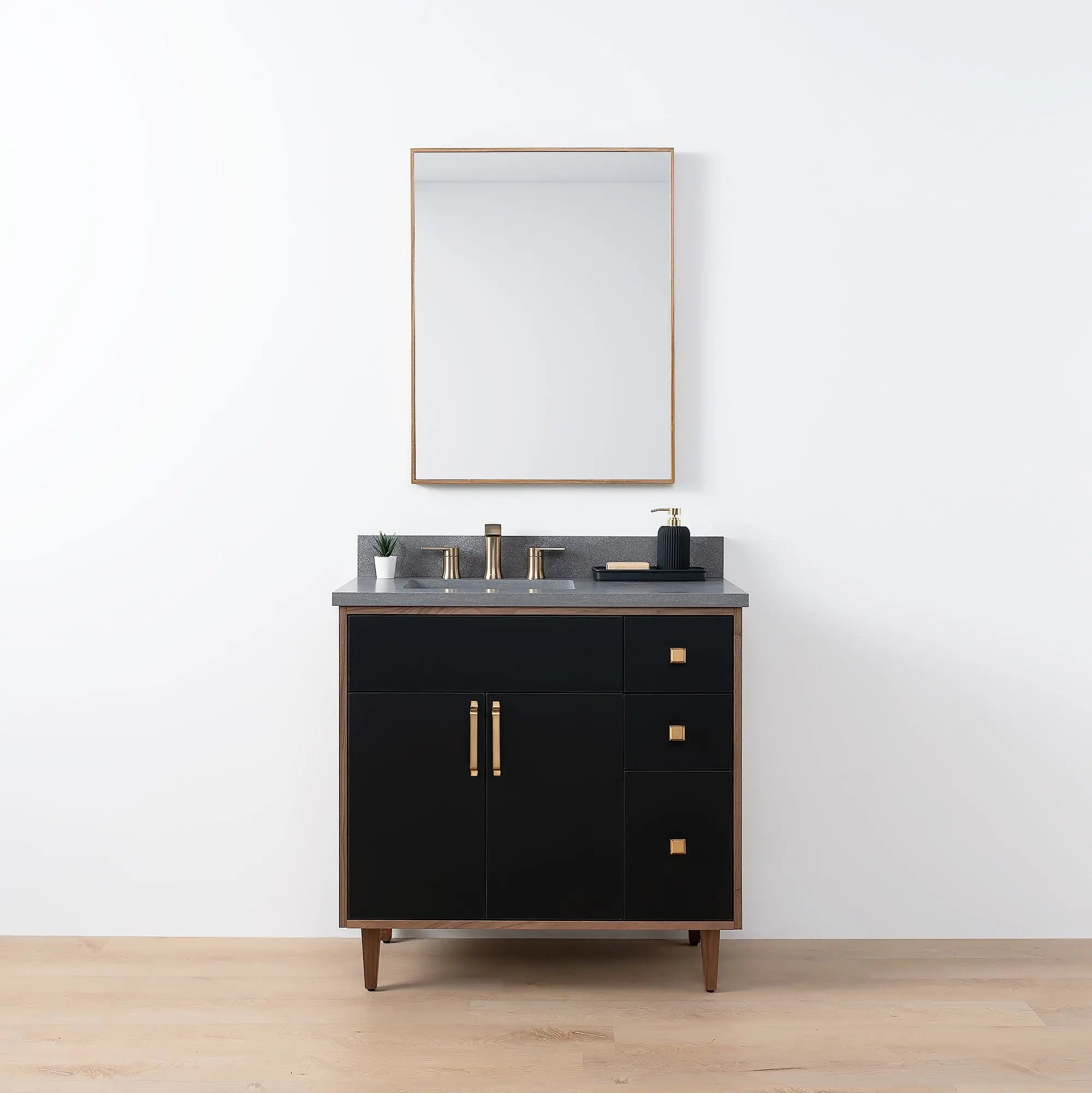Sidney SLIM 36" Matte Black Bathroom Vanity, Left Sink - Teodor ...