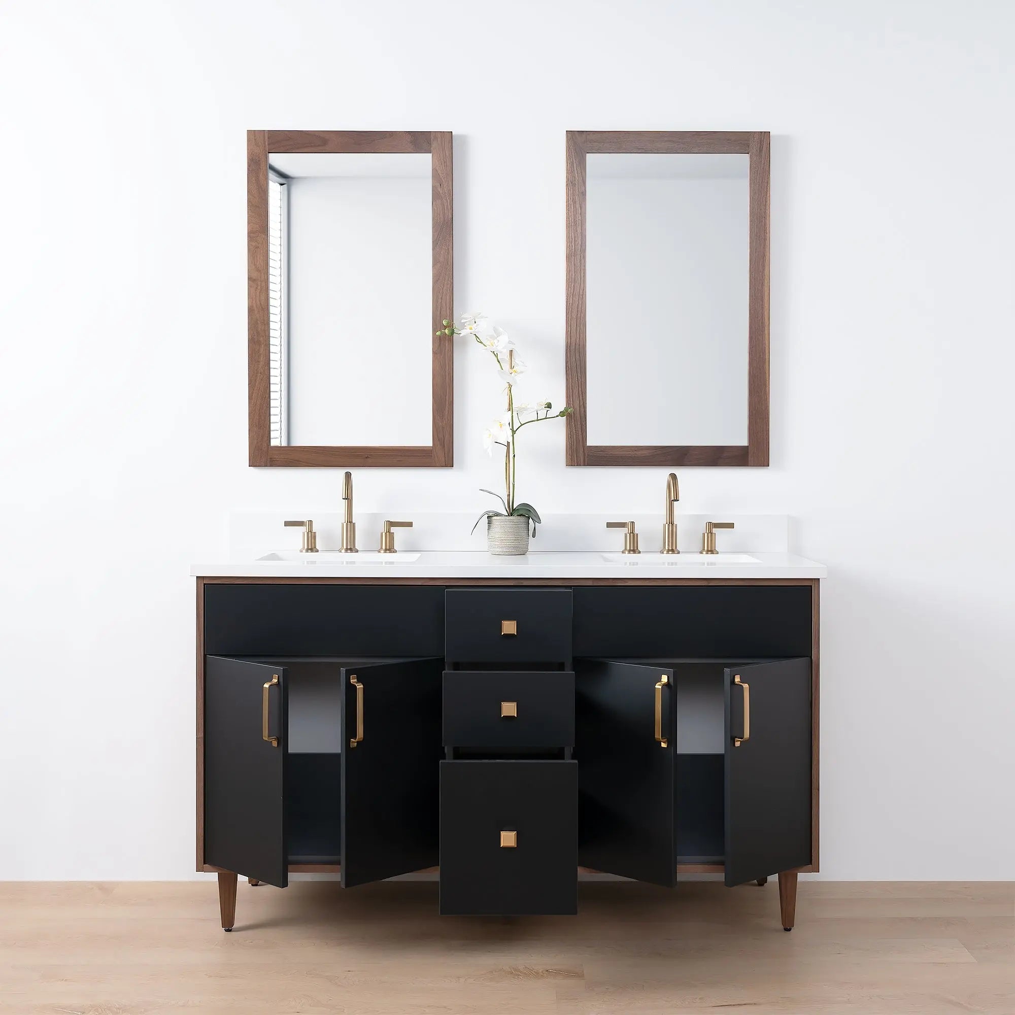 Sidney SLIM 60" Matte Black Bathroom Vanity, Double Sink - Teodor ...