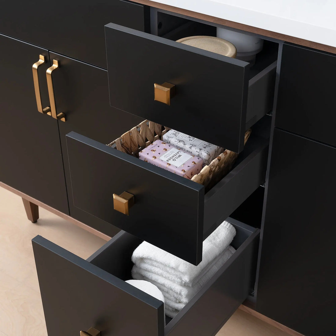 Sidney SLIM 60" Matte Black Bathroom Vanity, Double Sink - Teodor ...